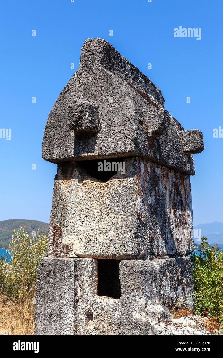 Ancient rock tombs and sarcophagi in Telmessos city, Fethiye, Mugla ...