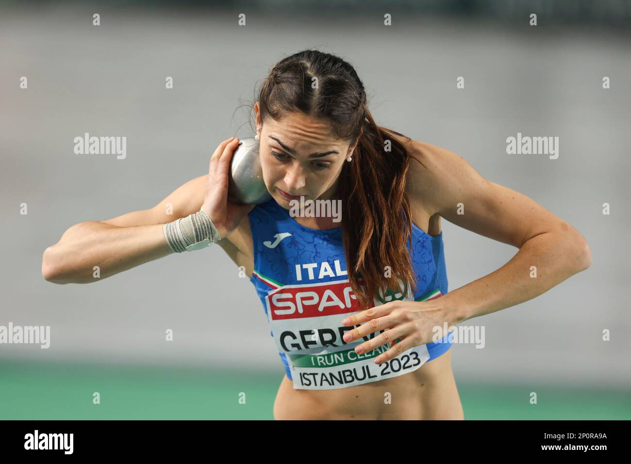 Sveva Gerevini, of Italy, makes an attempt in the Pentathlon Women Shot ...
