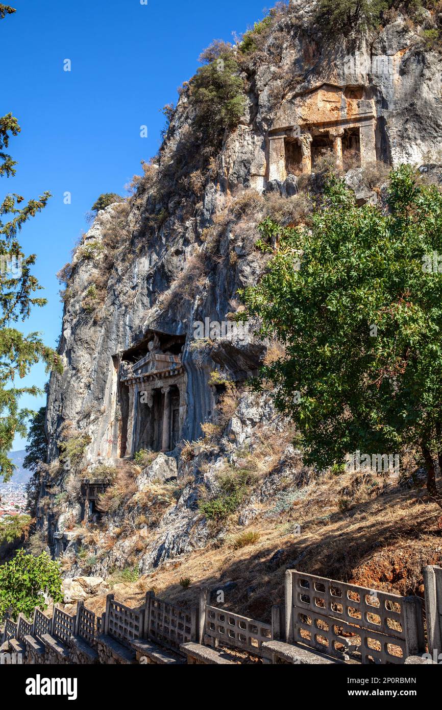 Ancient rock tombs and sarcophagi in Telmessos city, Fethiye, Mugla ...