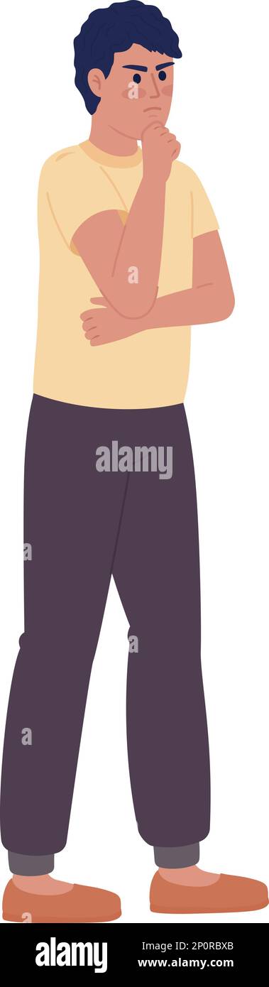 Serious man trying to solve problem semi flat color vector character ...