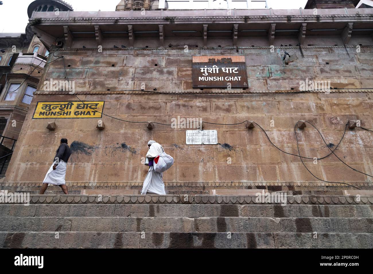 Ancient Varanasi India city architecture with view of Ganges river ghat ...