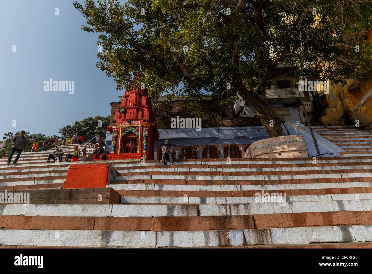 Ancient Varanasi India city architecture with view of Ganges river ghat ...