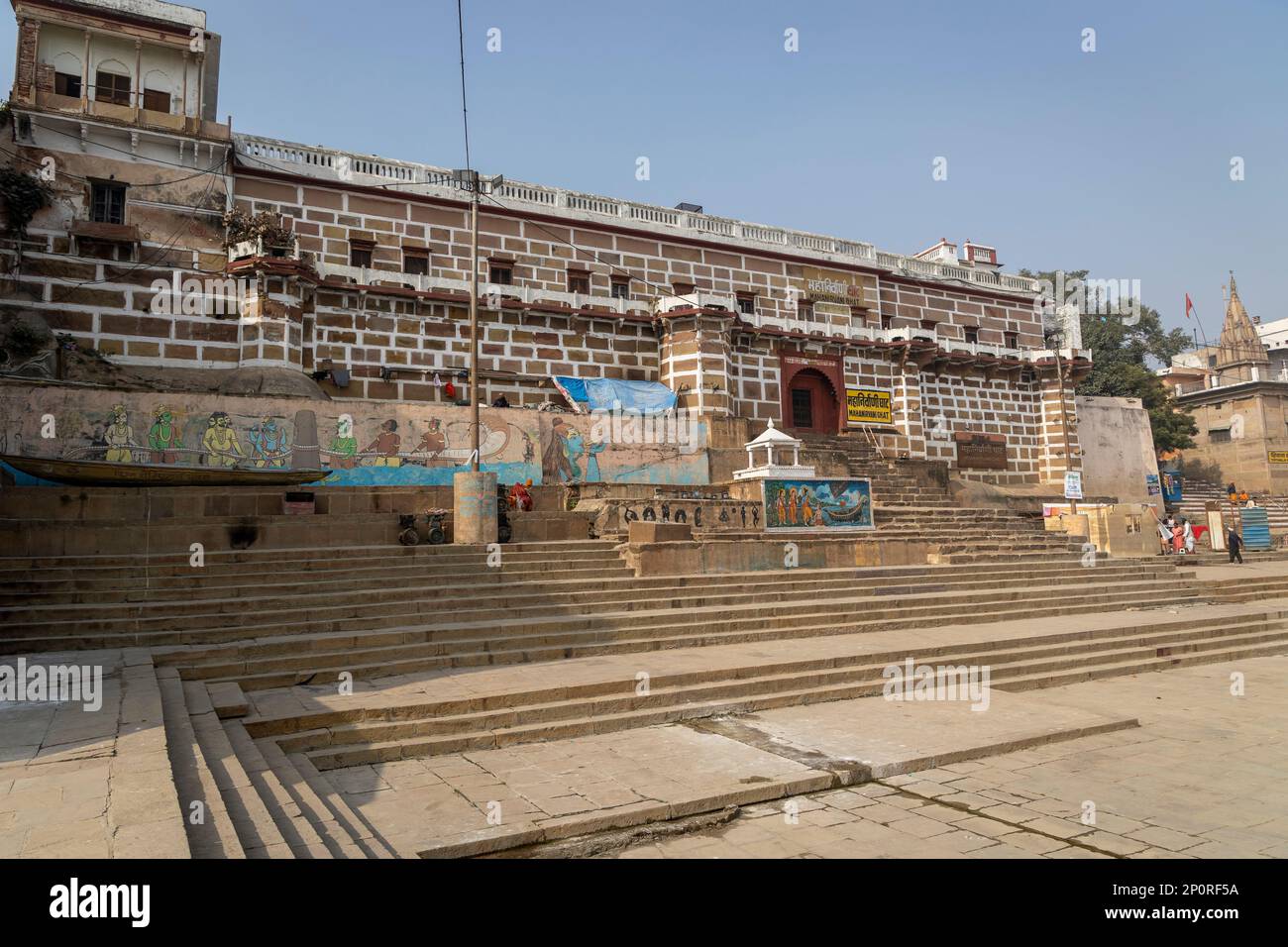 Ancient Varanasi India city architecture with view of Ganges river ghat ...