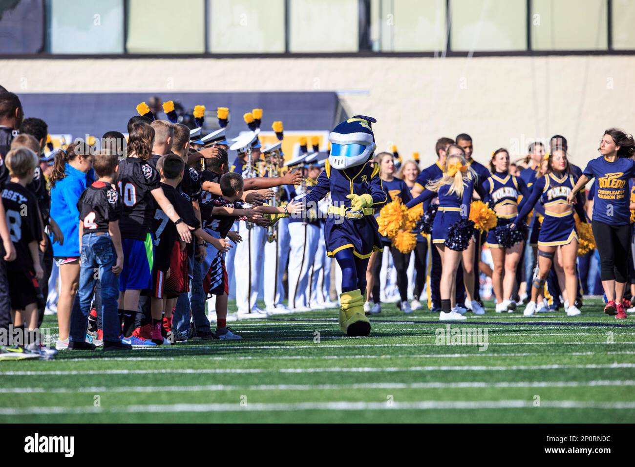 October 15, 2016: Toledo Rockets mascot Rocksy greets young fans during ...