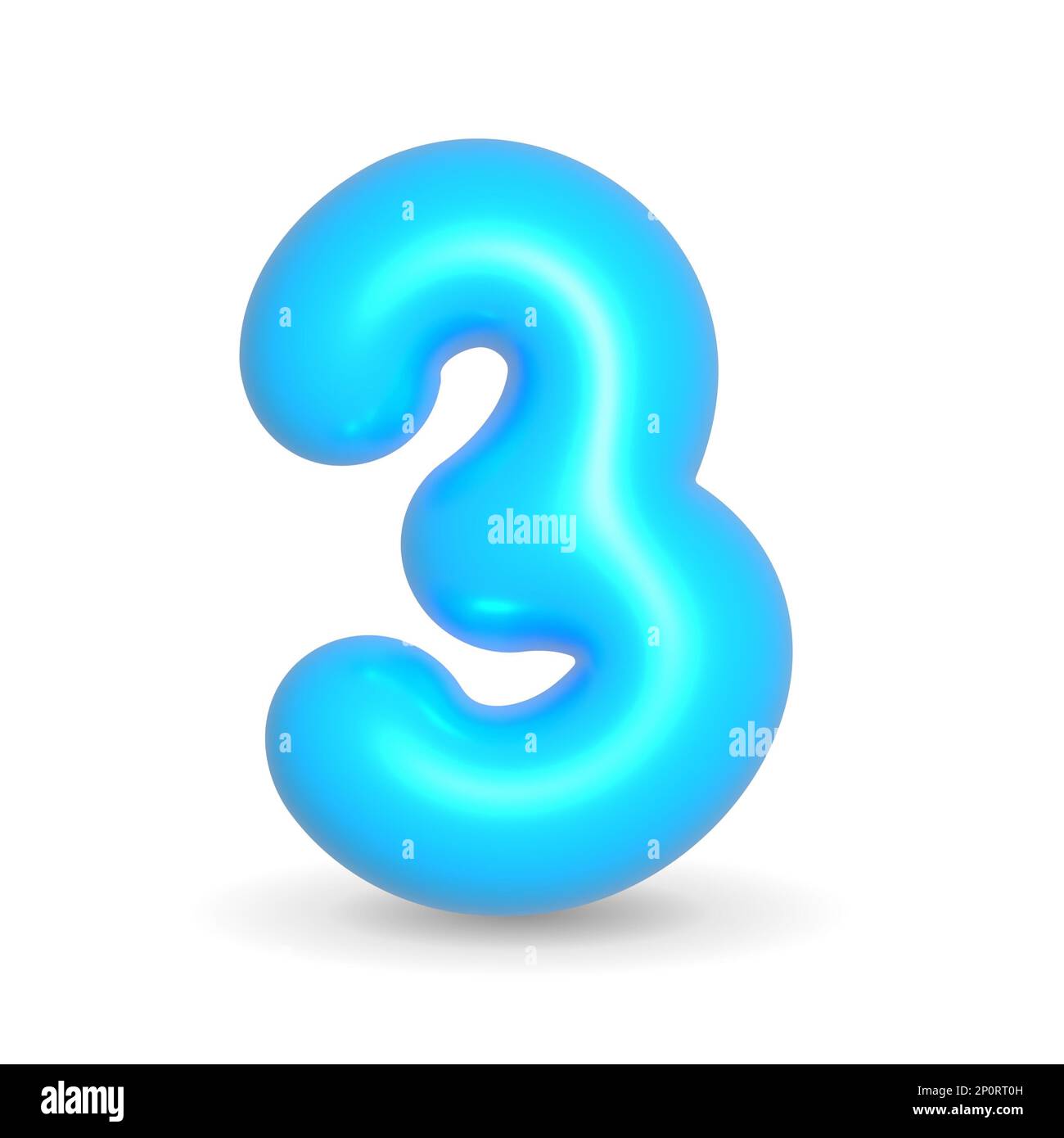 Number Three. 3 Sky Blue Balloon 3d rendered. Realistic design element ...