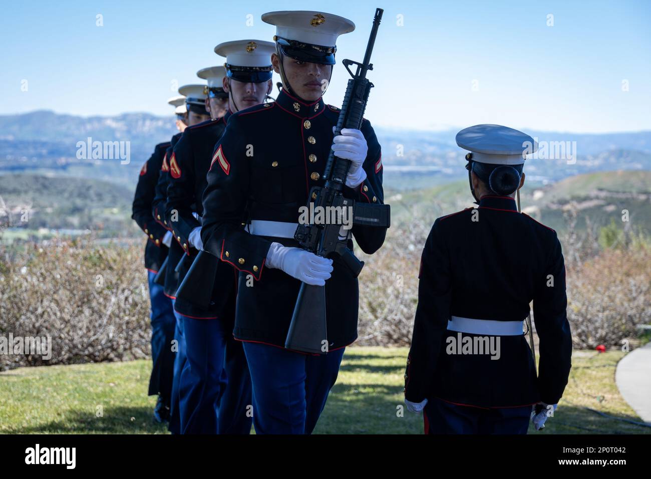 A U.S. Marine Corps rifle detail with Headquarters and Support Battalion, Marine Corps ...