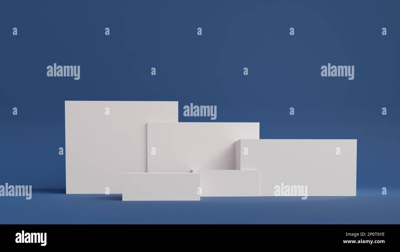 3d white product display square displays cosmetics on blue background ...