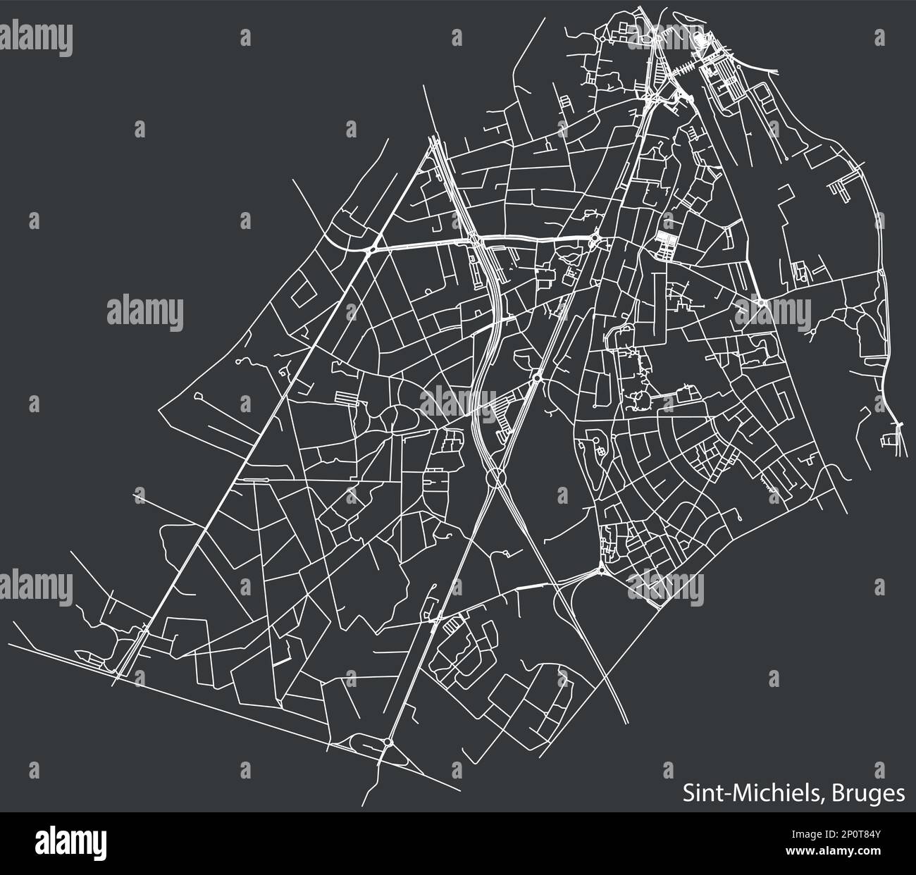 Street roads map of the SINT-MICHIELS SUBURB, BRUGES Stock Vector Image ...
