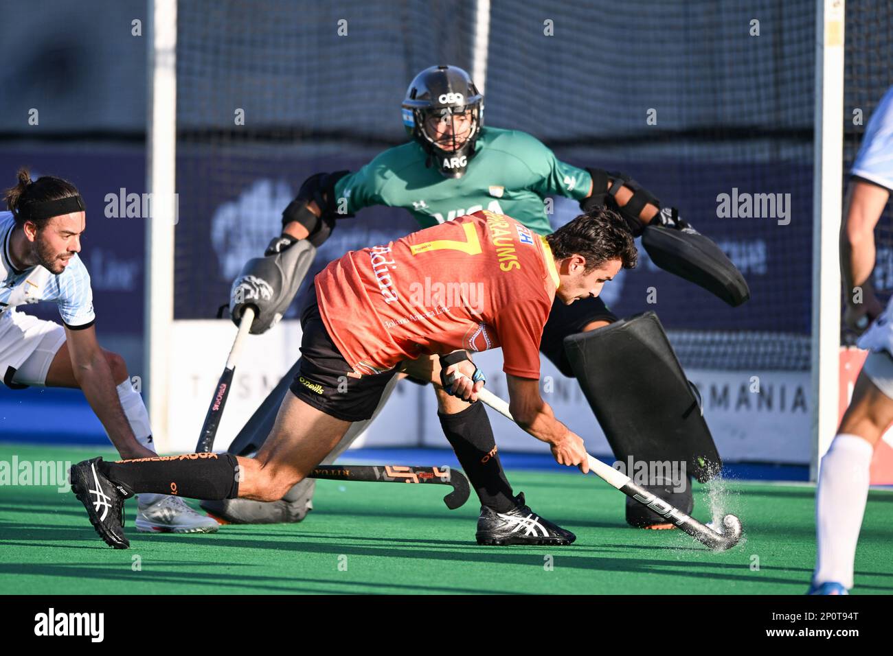 Hobart, Australia. 03rd Mar, 2023. Nathan Ephraums (F) of Australia ...