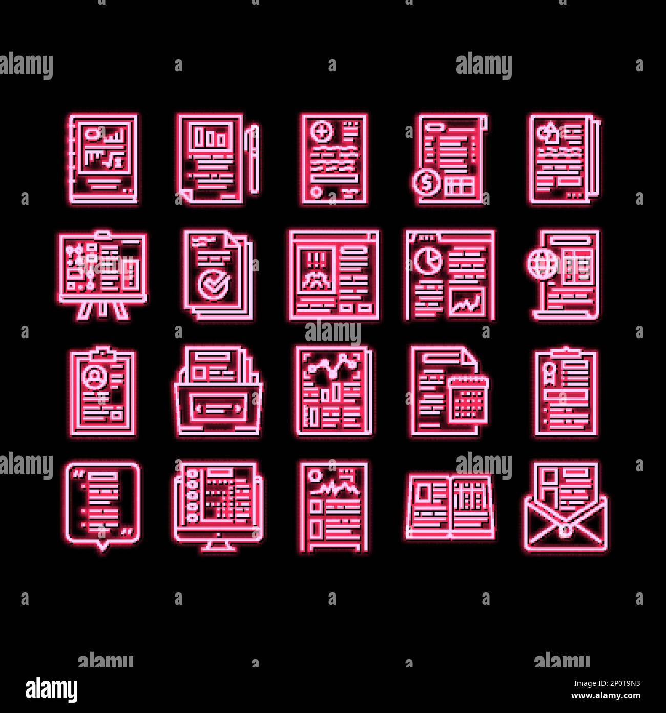 Reports Documentation neon glow icon illustration Stock Vector Image ...
