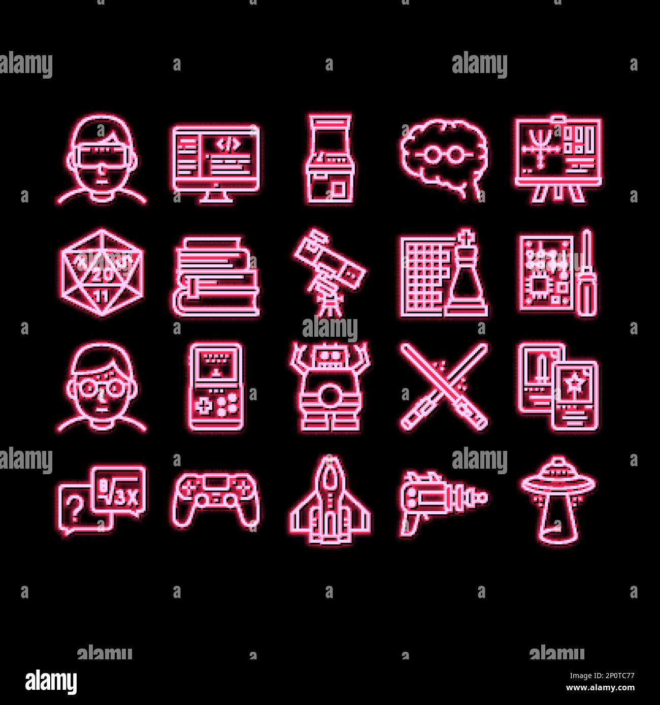 Geek, Nerd And Gamer neon glow icon illustration Stock Vector Image ...