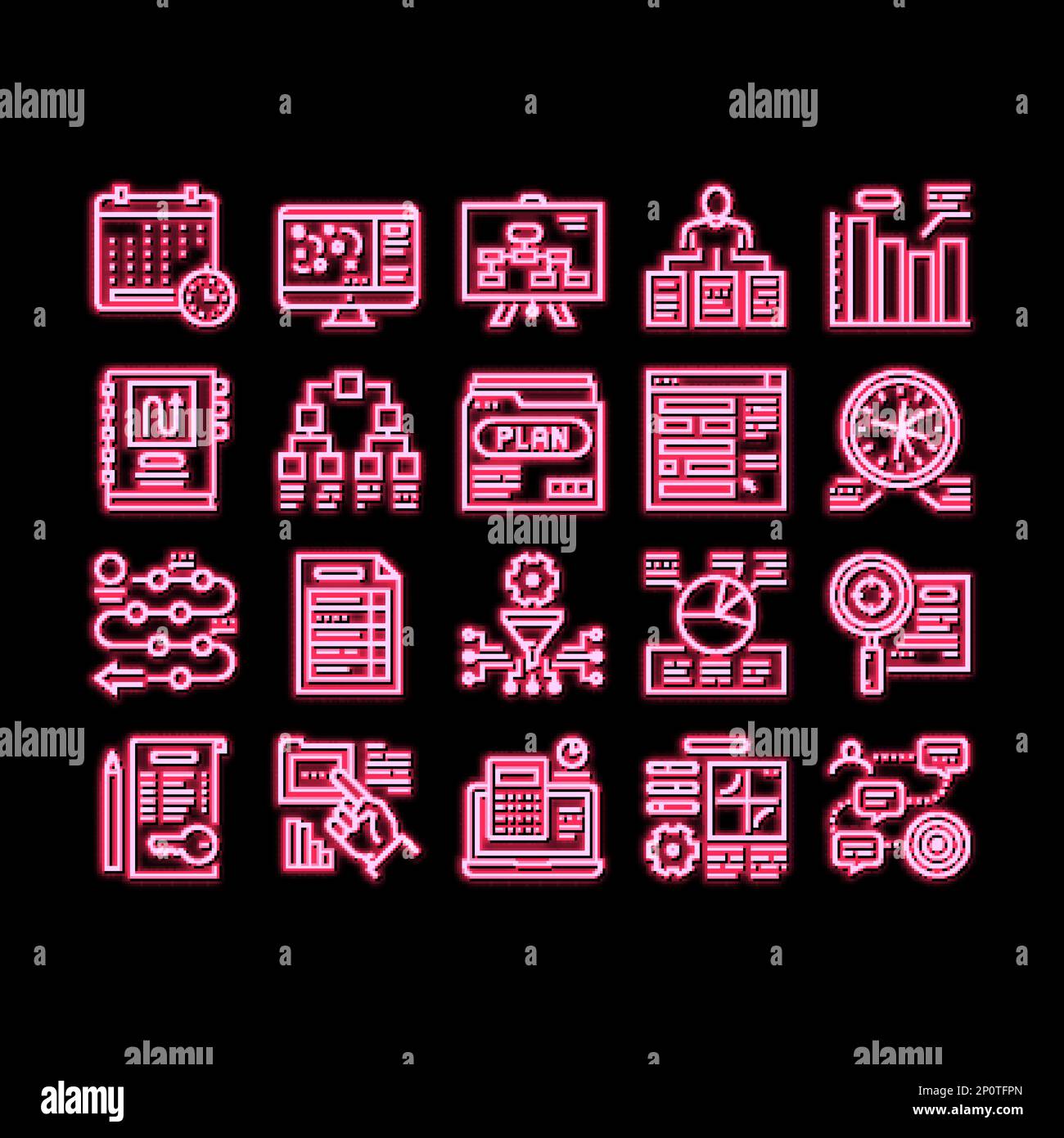 Planning Work Process neon glow icon illustration Stock Vector Image ...