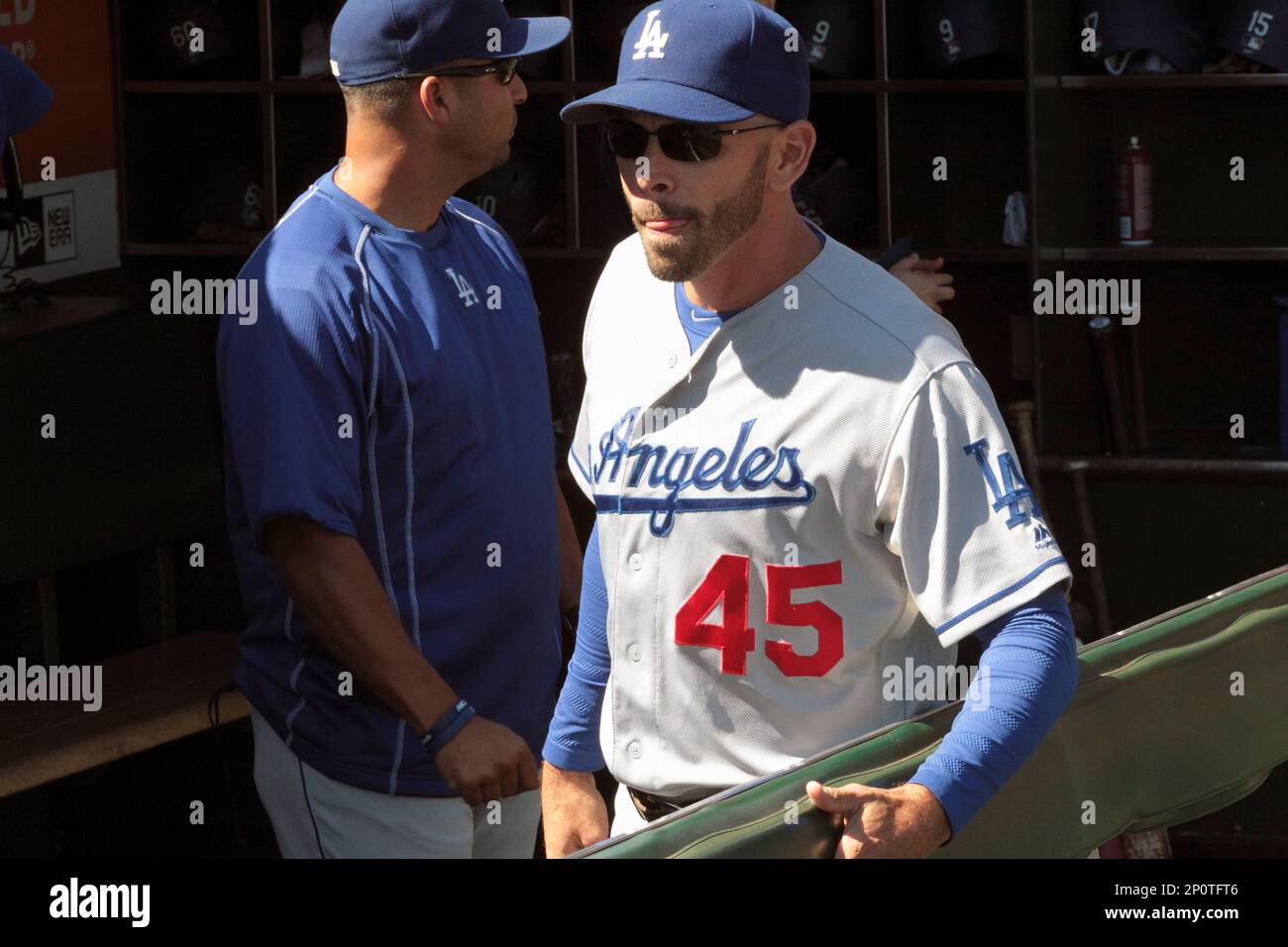 Los Angeles Dodgers third base coach Chris Woodward (45) during an MLB ...