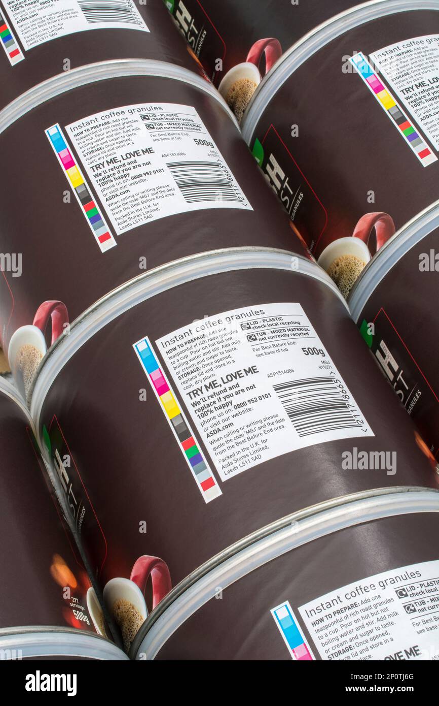 Colour registration strip on ASDA coffee packaging. For CMYK process ...