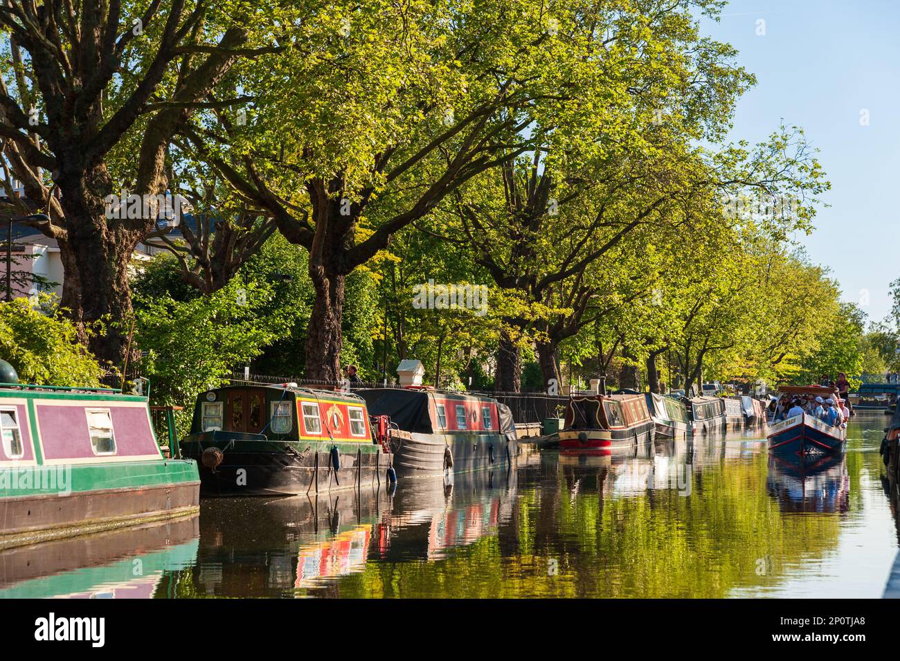 Narrowboat travelling down the Regent's Canal at Little Venice, London ...