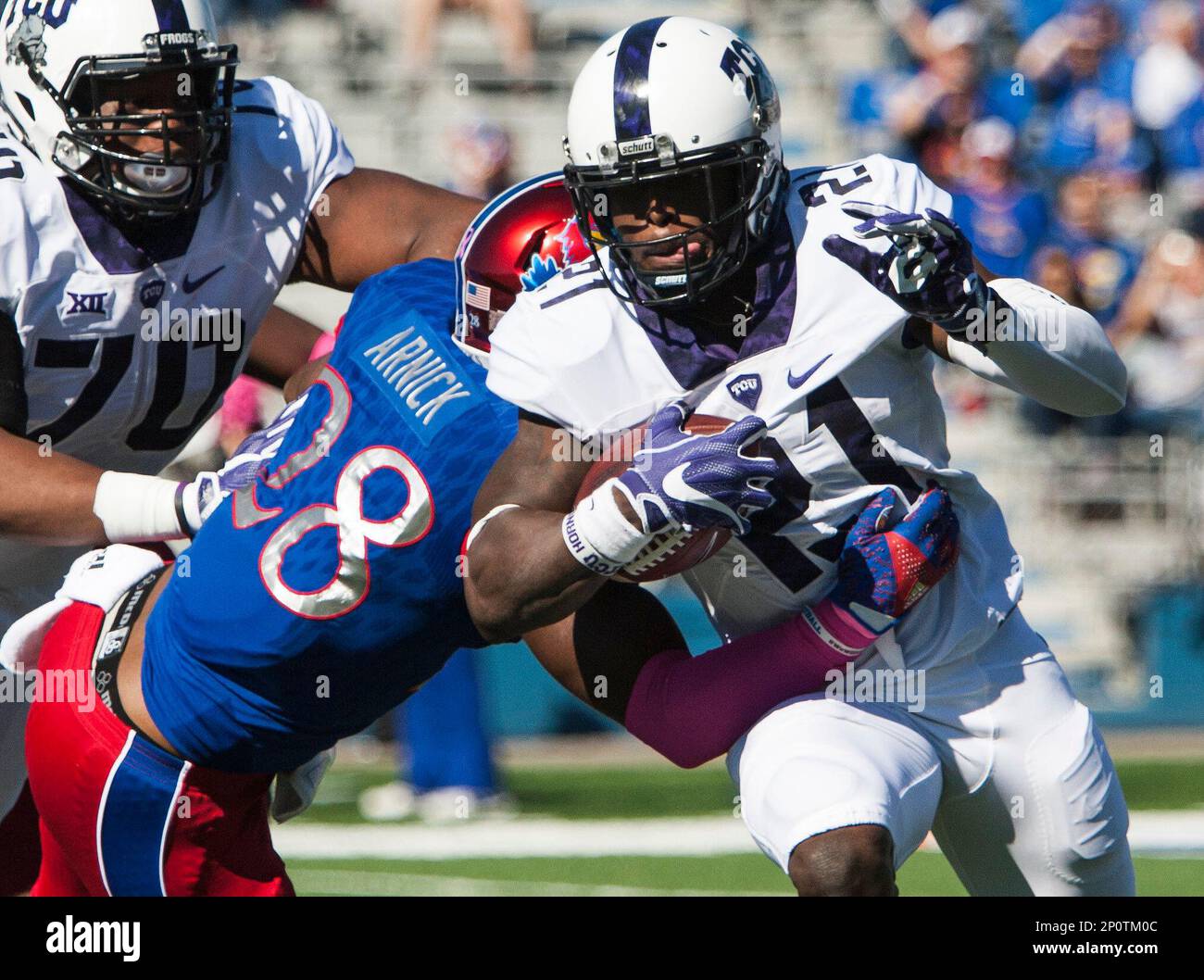 8 October 2016: Running Back Kyle Hicks (21) breaks the tackle of ...