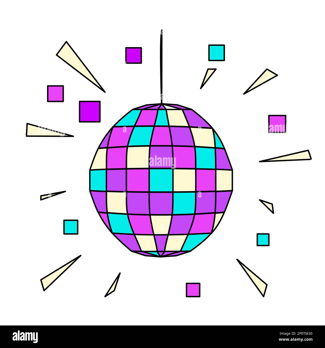 Retro disco ball, club ball for party, doodle style flat vector ...