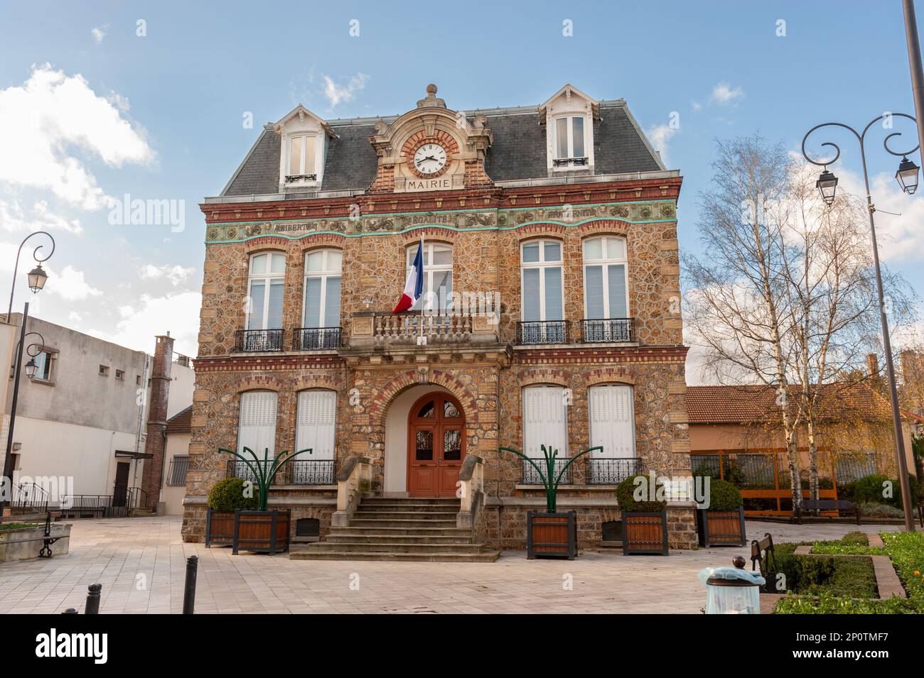 Town hall building in the Parisian suburb of Villiers-le-Bel, France ...