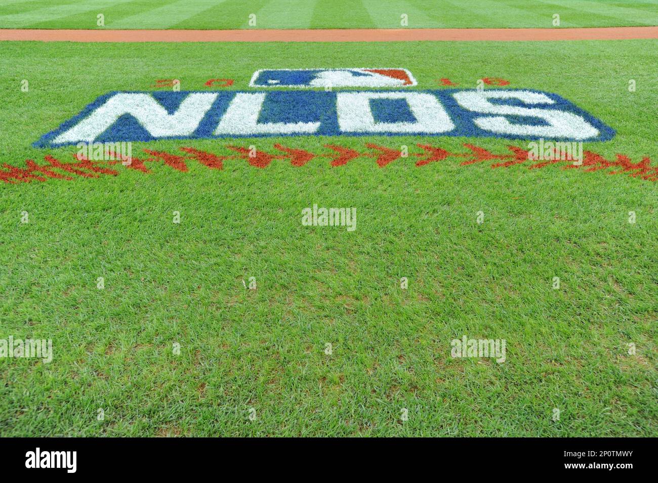07 October 2016: The NLDS logo is shown on the field at Nationals Park ...