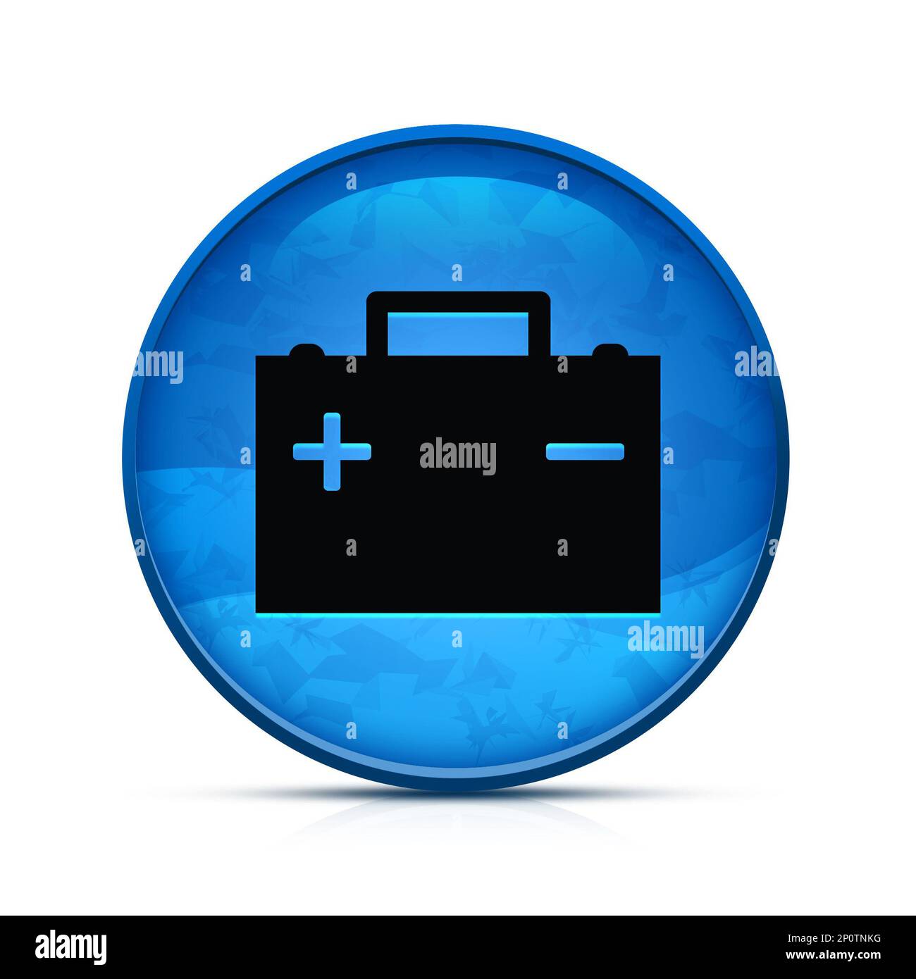 Car battery icon on classy splash blue round button Stock Photo - Alamy