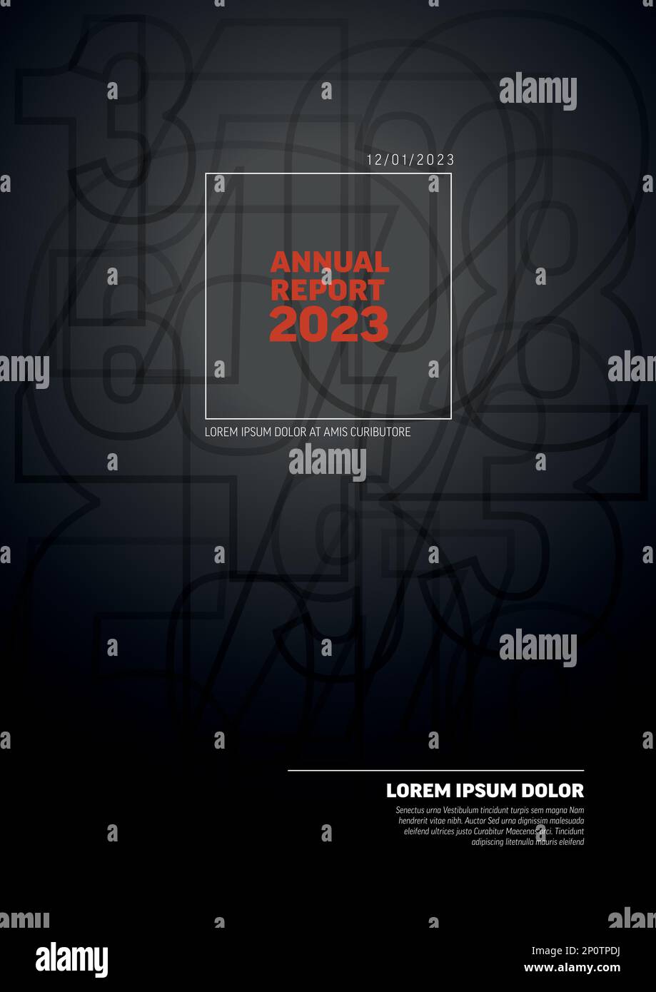 Vector dark abstract annual report cover template with sample text and ...