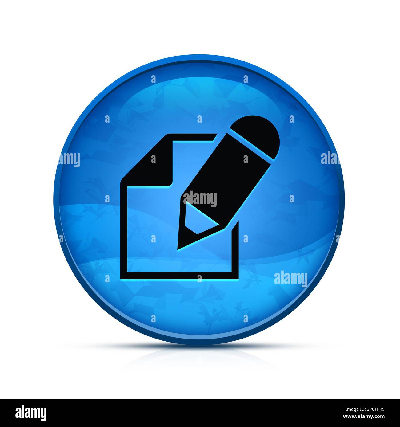 Pencil book icon on classy splash blue round button Stock Photo - Alamy
