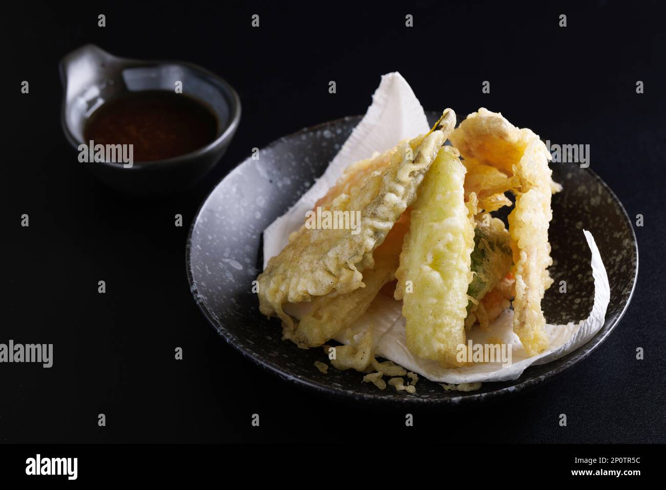 Mix tempura with shrimp fish and vegetable Japanese food isolated in ...