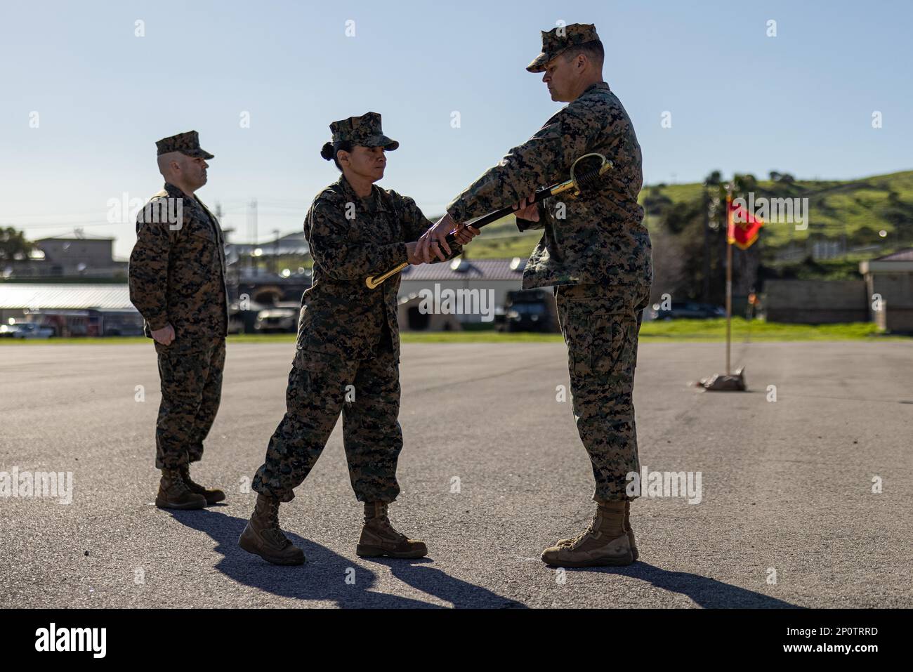U.S. Marine Sgt. Maj. Diana E. Bacolod, the outgoing sergeant major of ...