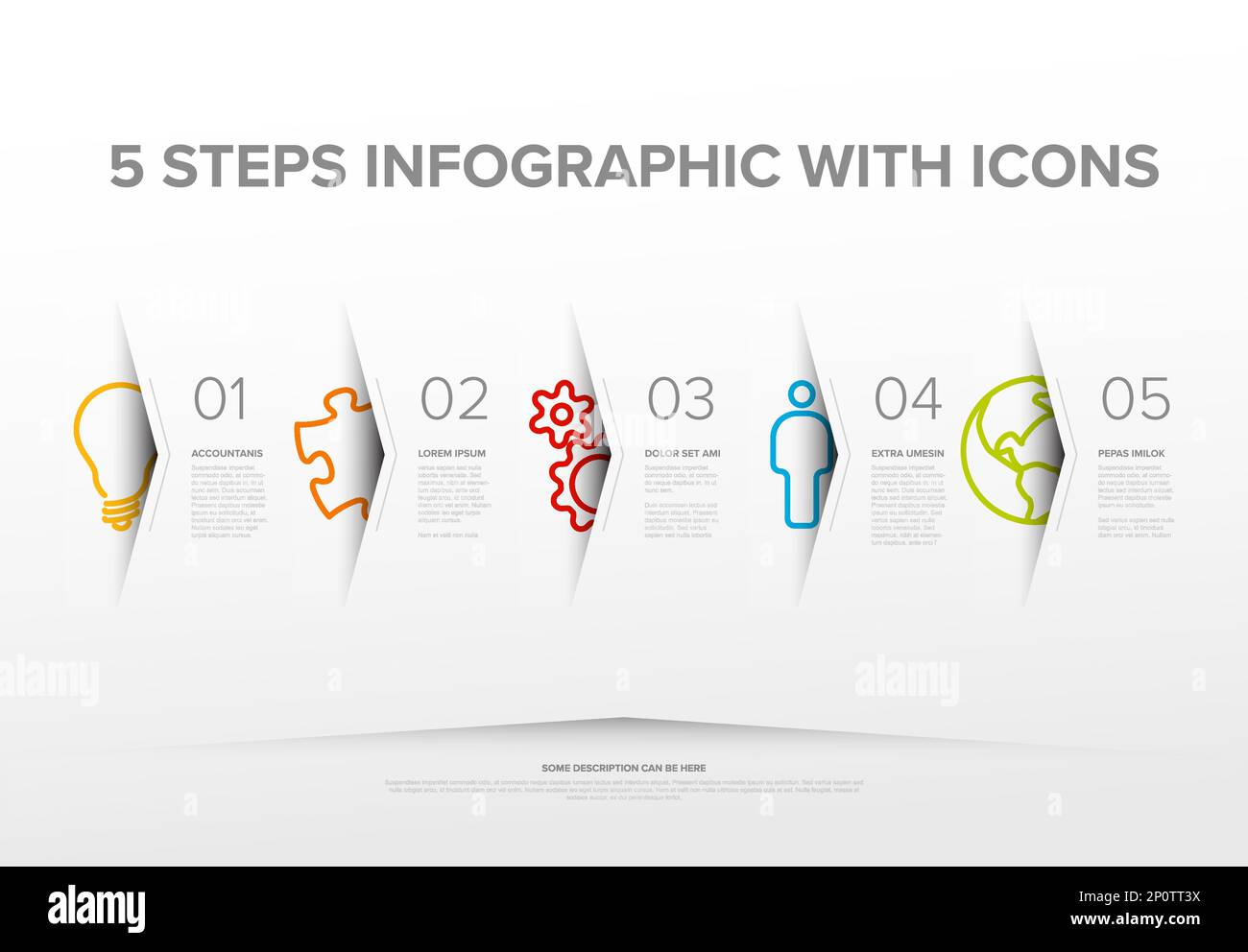 Vector five steps progress or options template with big icons and deep ...
