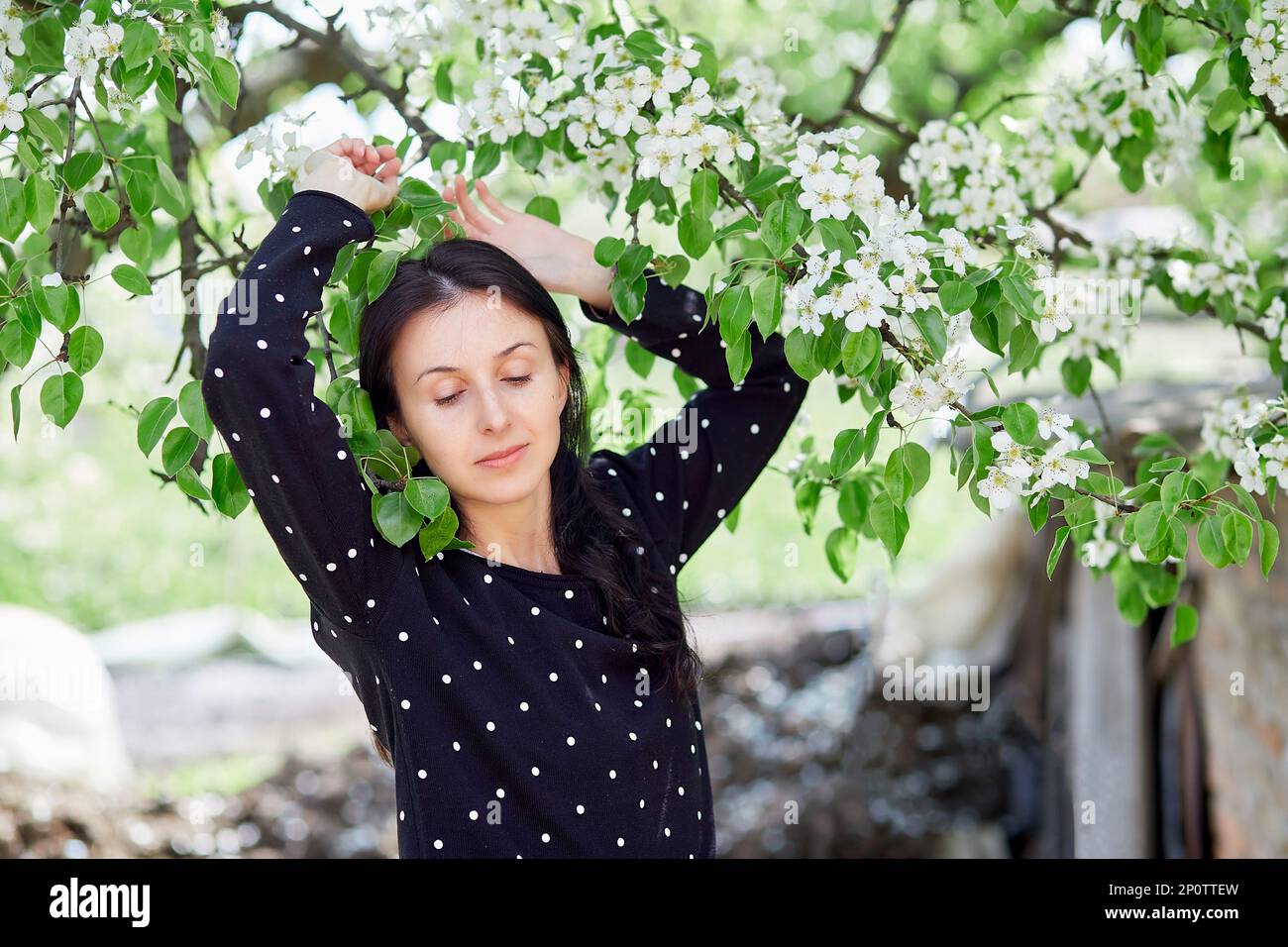 Aesthetic girl practicing spiritual breathwork, meditation outside ...