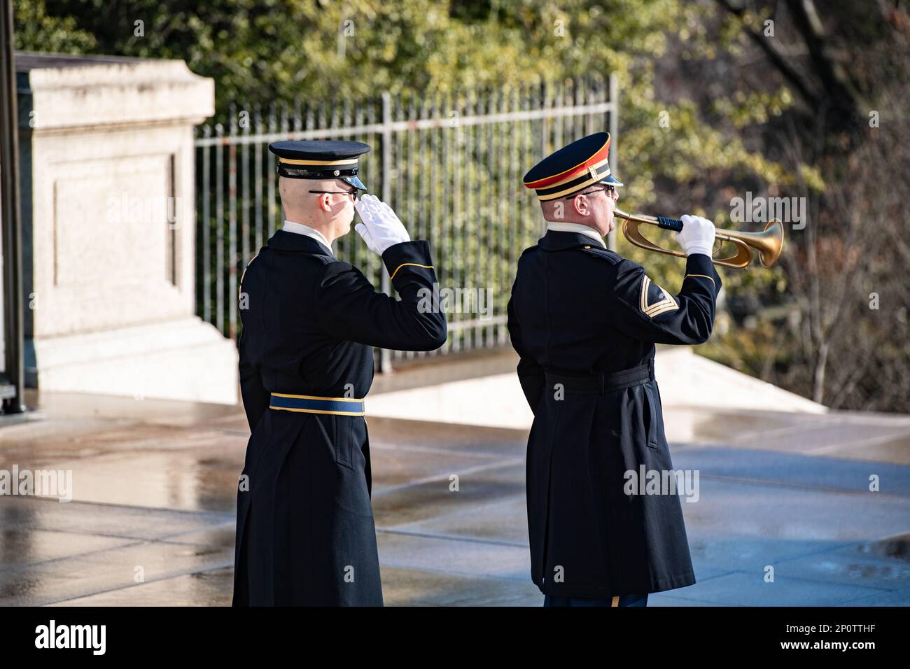 A bugler from the U.S. Army Band, "Pershing's Own", plays "Taps" during ...