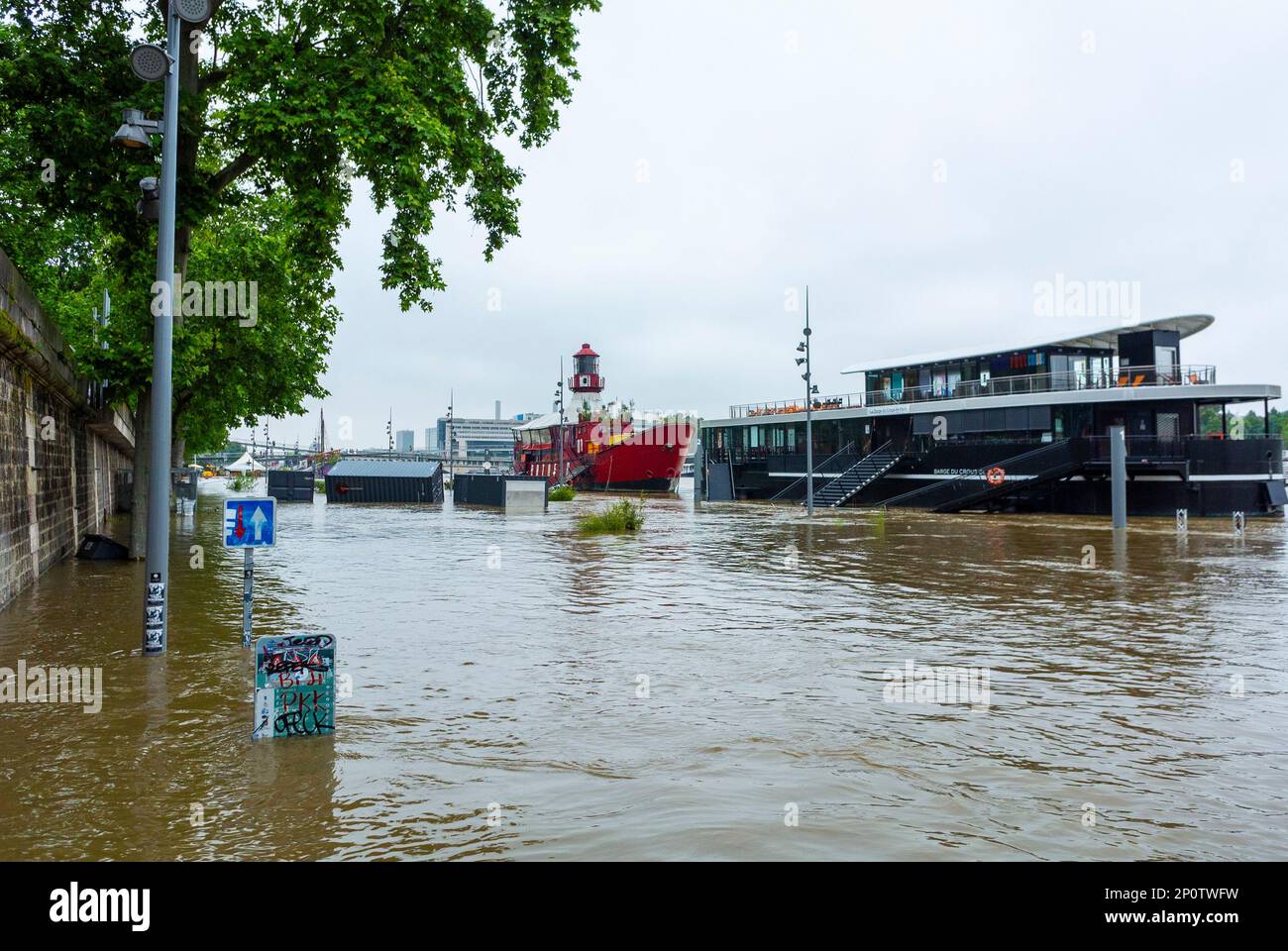 Paris, France, Flooding of Seine River, WInter, Stranded Restaurant ...