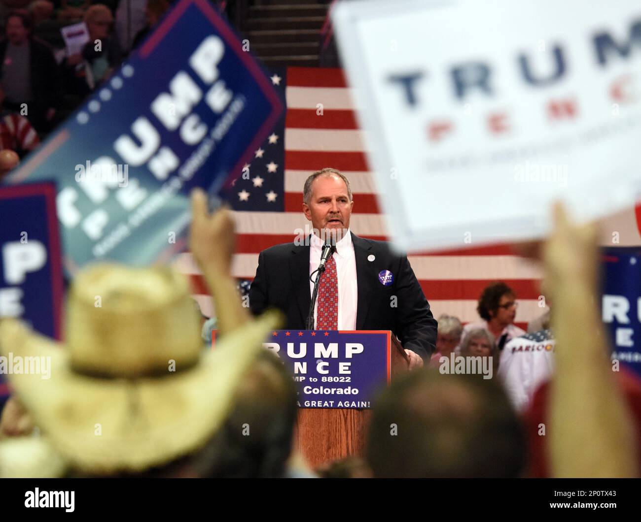 Martin Lind speaks during the rally for Donald Trump on Oct. 3, at the ...