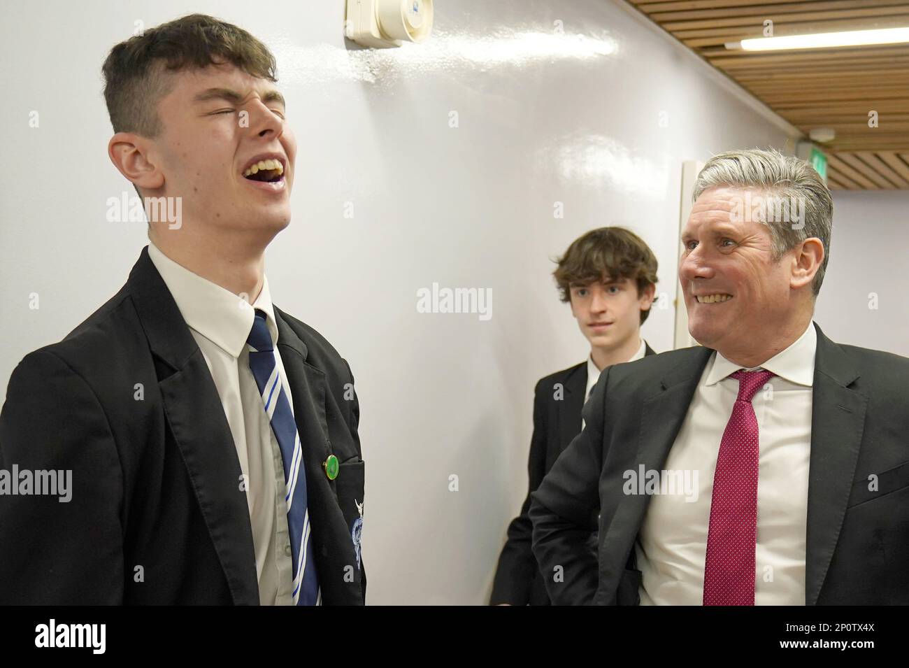 Labour leader Sir Keir Starmer with students during a visit to St ...