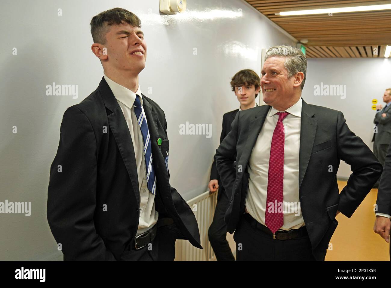 Labour leader Sir Keir Starmer with students during a visit to St ...