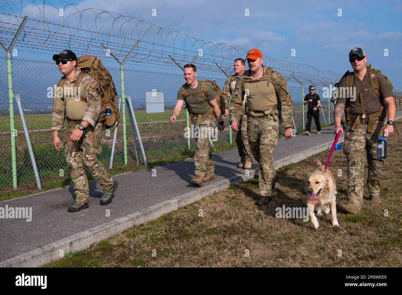 U.S. Air Force Airmen assigned to the 31st Fighter Wing march during ...