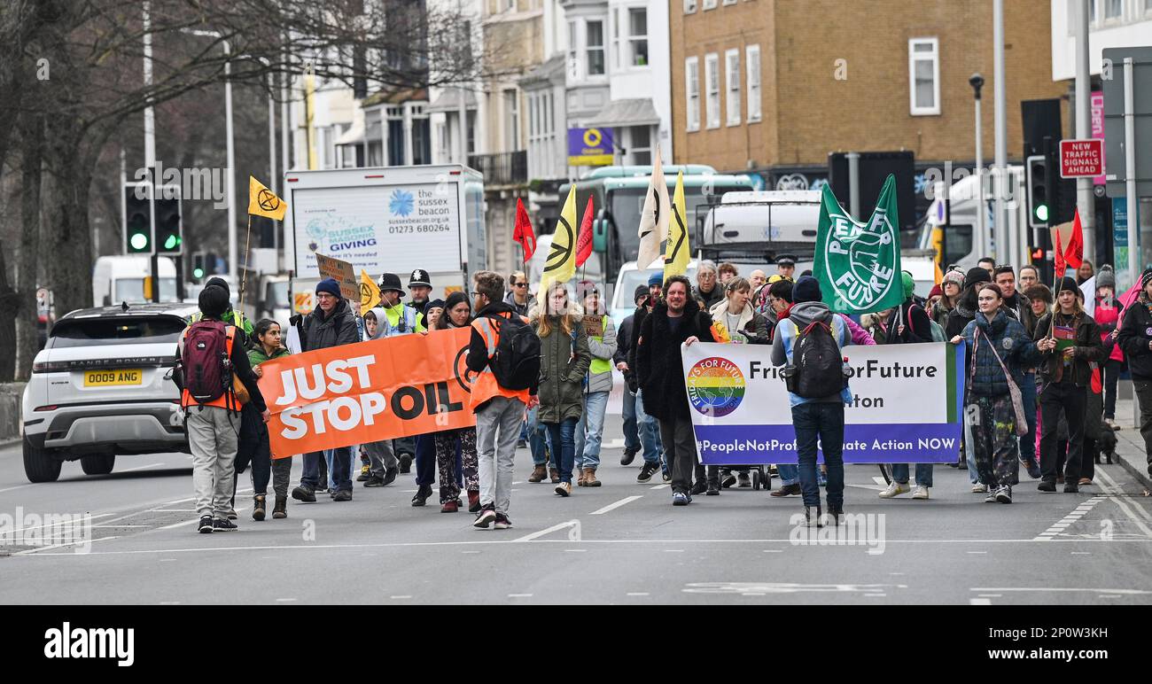 Brighton UK 3rd March 2023 - Global Climate Strike protesters including ...