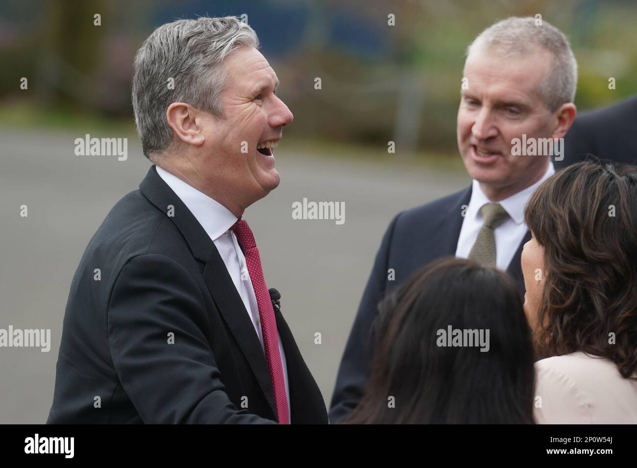 Labour leader Sir Keir Starmer with principal, Finbar Madden (right) as he arrives at St Columb ...