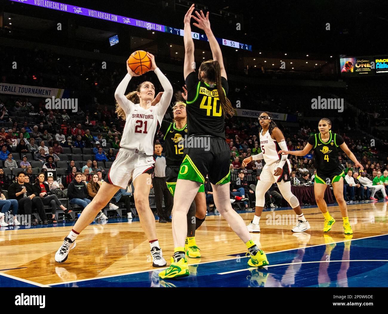 LasVegas, NV, USA. 02nd Mar, 2023. A. Stanford forward Brooke Demetre (21)goes to the hoop ...