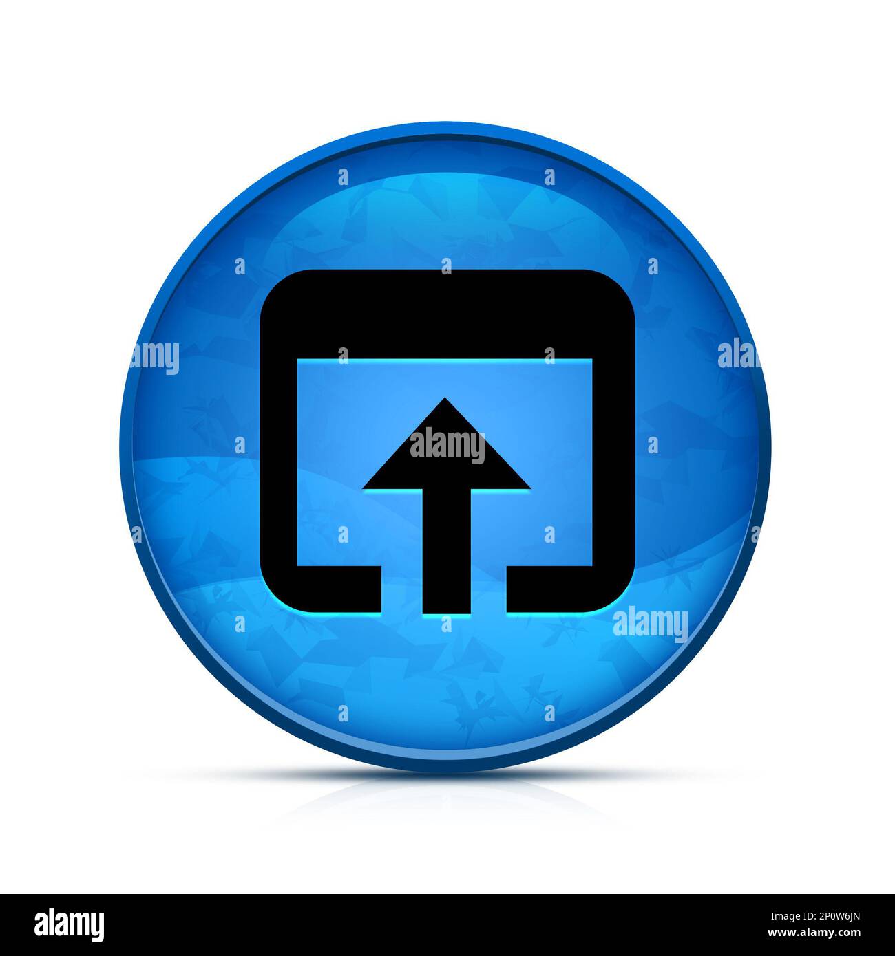 Open in browser icon on classy splash blue round button Stock Photo - Alamy