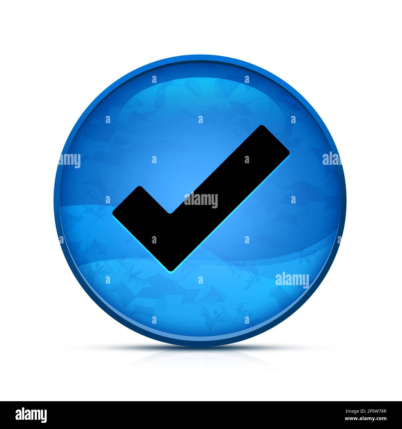 Checkmark icon on classy splash blue round button Stock Photo - Alamy
