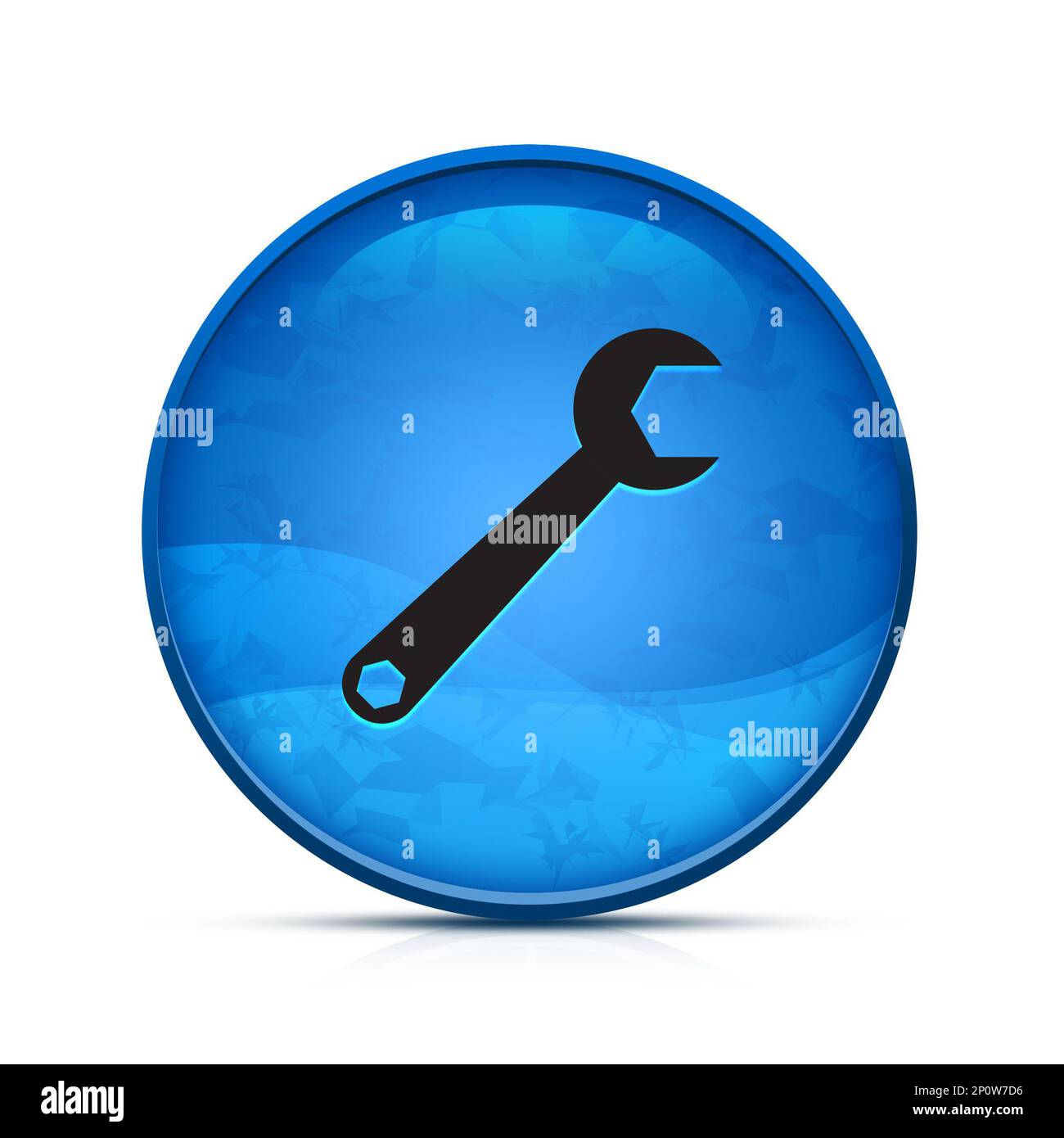 Spanner icon on classy splash blue round button Stock Photo - Alamy