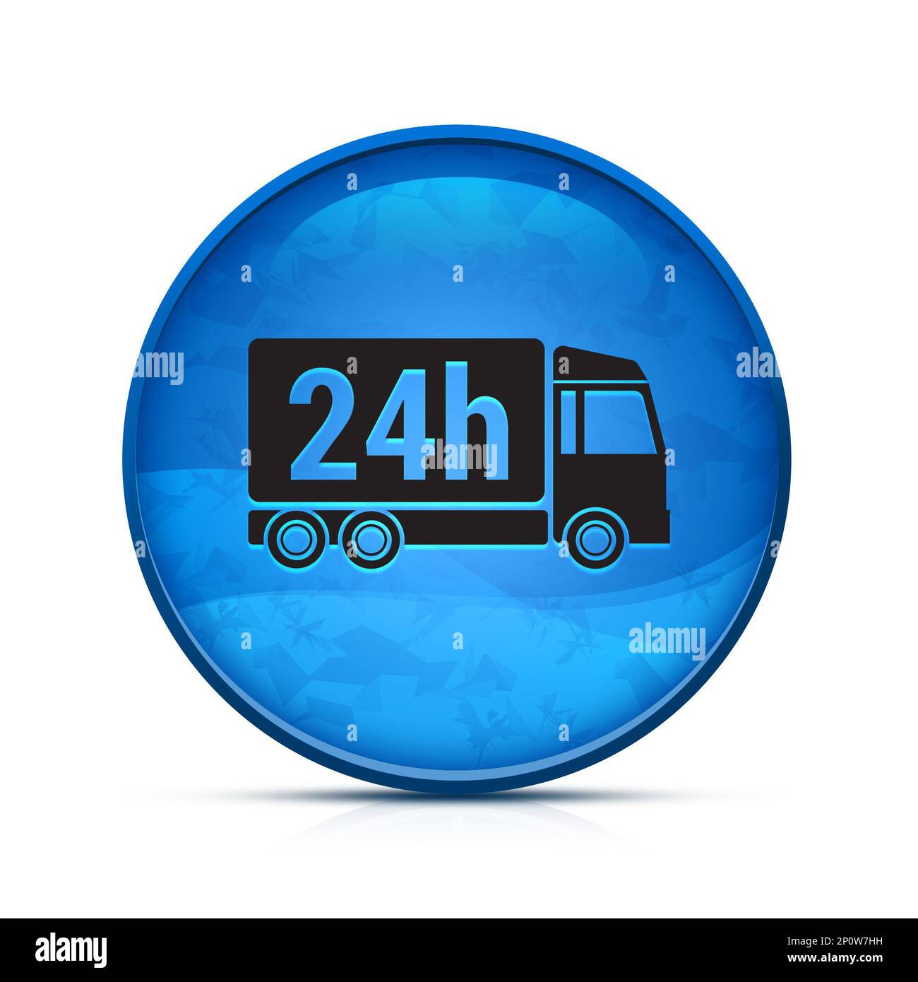Delivery icon on classy splash blue round button Stock Photo - Alamy
