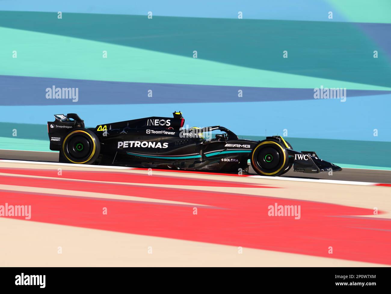 Mercedes' Lewis Hamilton during practice day of the Bahrain Grand Prix ...