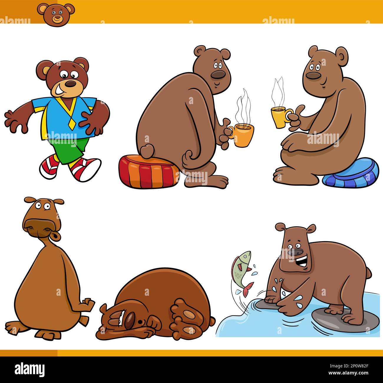 Cartoon illustration of funny bears comic animal characters set Stock ...