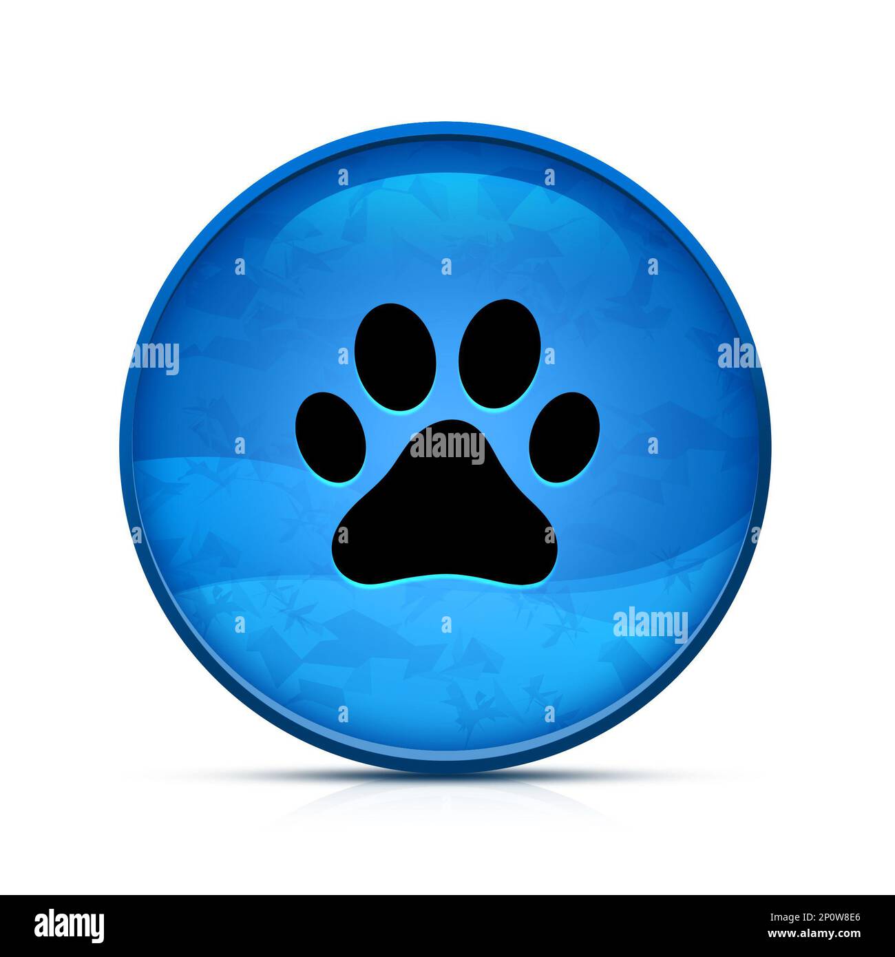 Dog or cat paw print icon on classy splash blue round button Stock ...