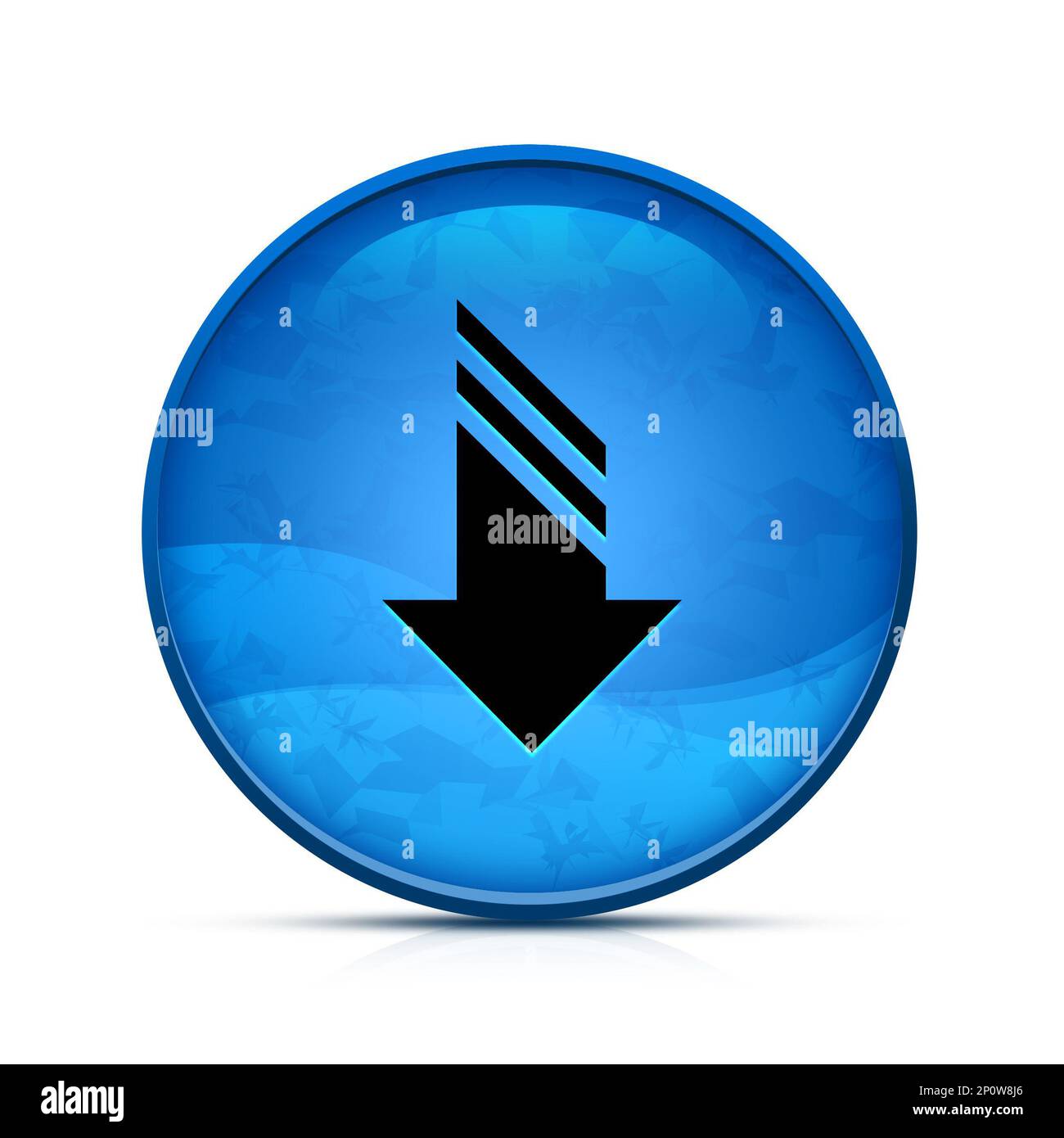 Download icon on classy splash blue round button Stock Photo - Alamy