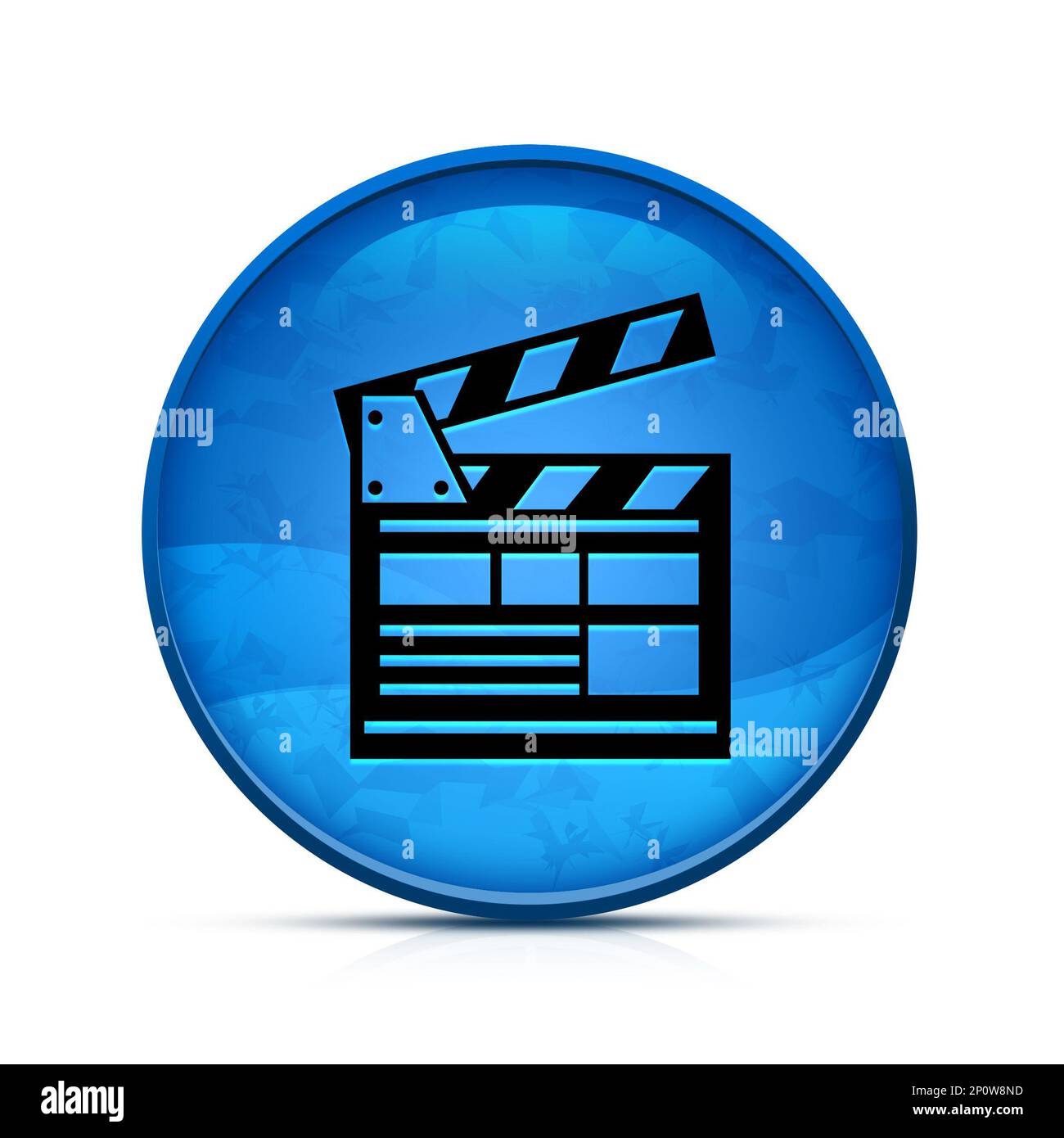 Cinema icon on classy splash blue round button Stock Photo - Alamy