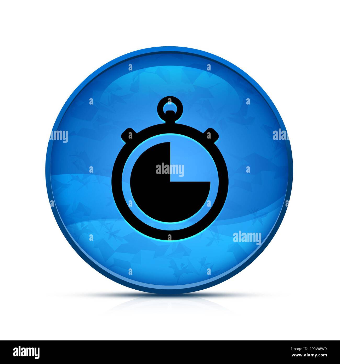 Stop watch icon on classy splash blue round button Stock Photo - Alamy