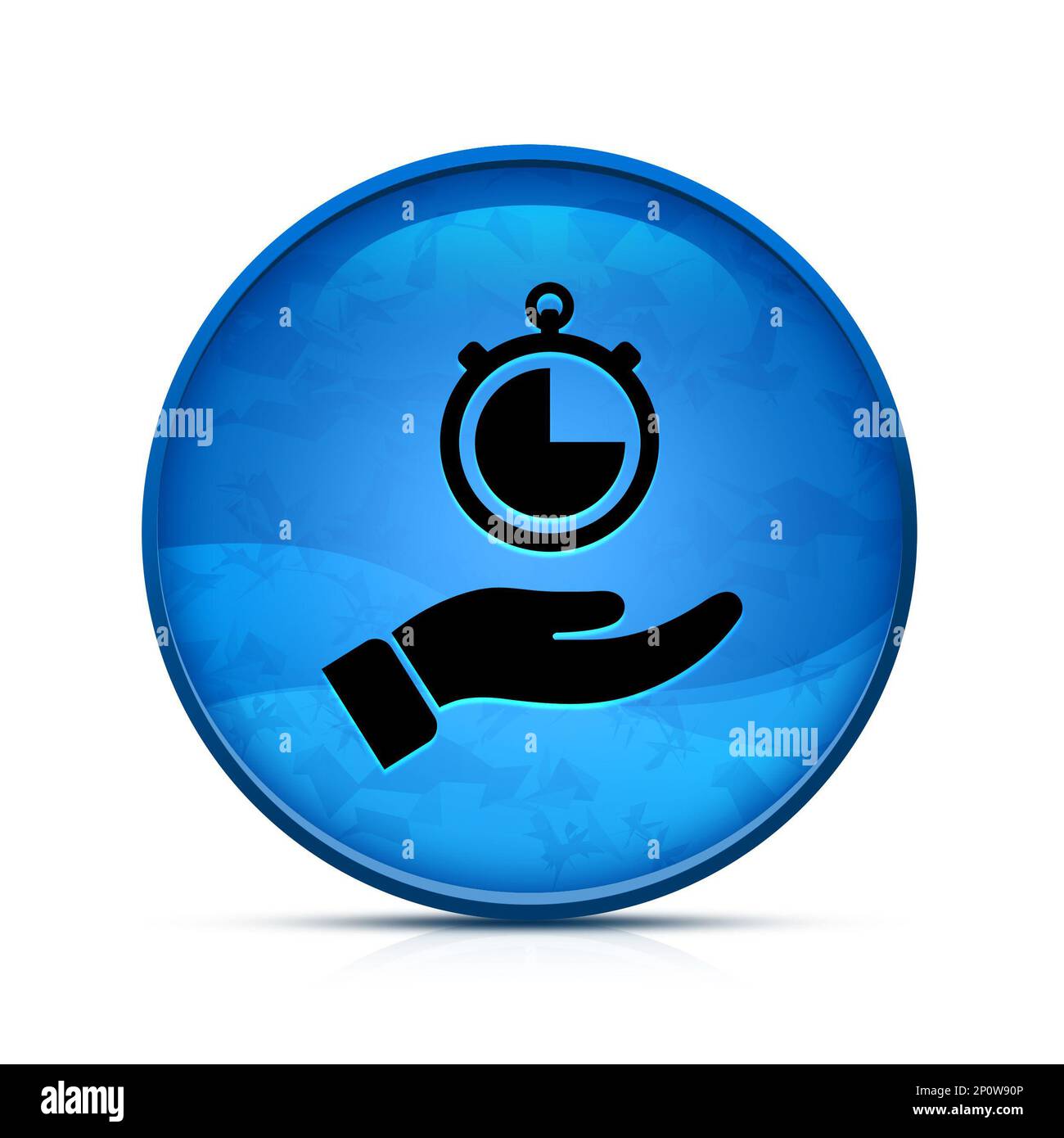 Hand stopwatch icon on classy splash blue round button Stock Photo - Alamy